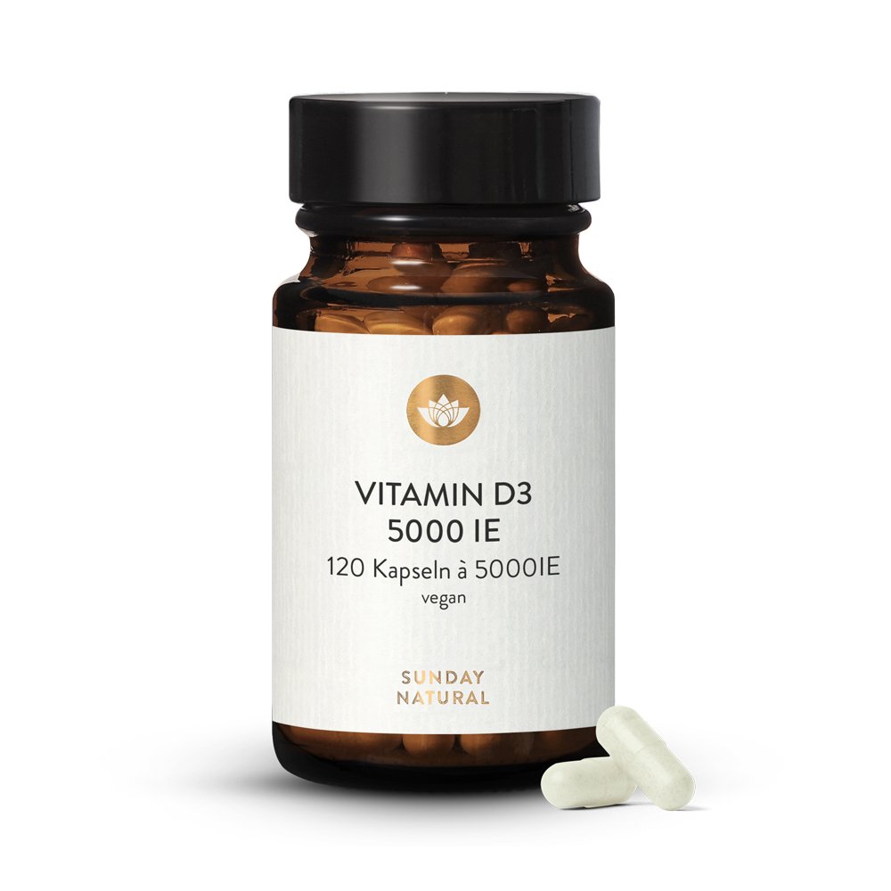 Vitamine D3 5000 UI x 120 gélules VEGAN, bioactive | Sunday Natural
