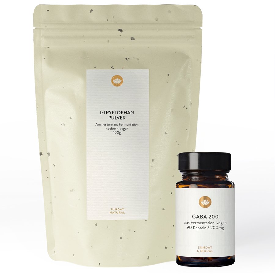 Coffret : L-Tryptophane en poudre + GABA 200, 100g/120 gélules, vegan