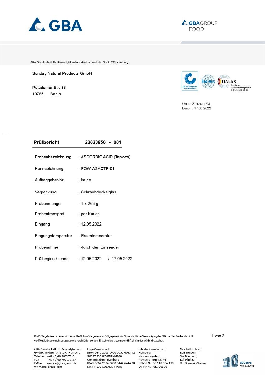 Vitamine C tapioca en poudre + de 99 % hautement dosée 2 x 250 g ...